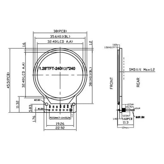1.28 Inch GC9A01 Round TFT LCD Display Module – ControllersTech®