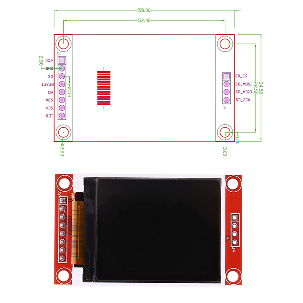 1.8 Inch TFT LCD Module 128x160 (ST7735) – ControllersTech®